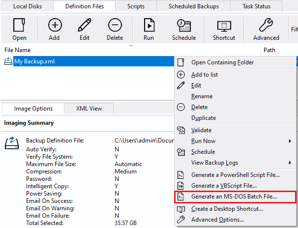 Generating an MS-DOS Batch Source File